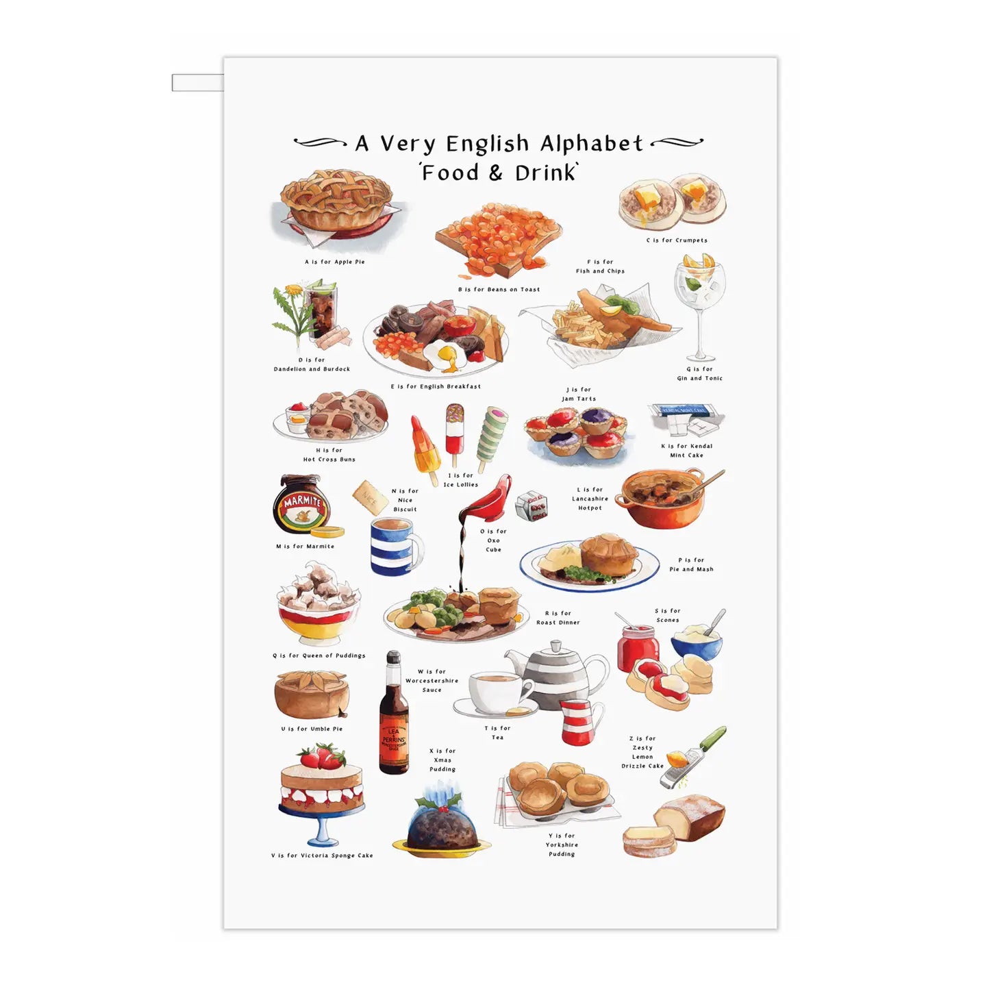 A Very English Alphabet Food & Drink Tea Towel – The Bee's Knees ...